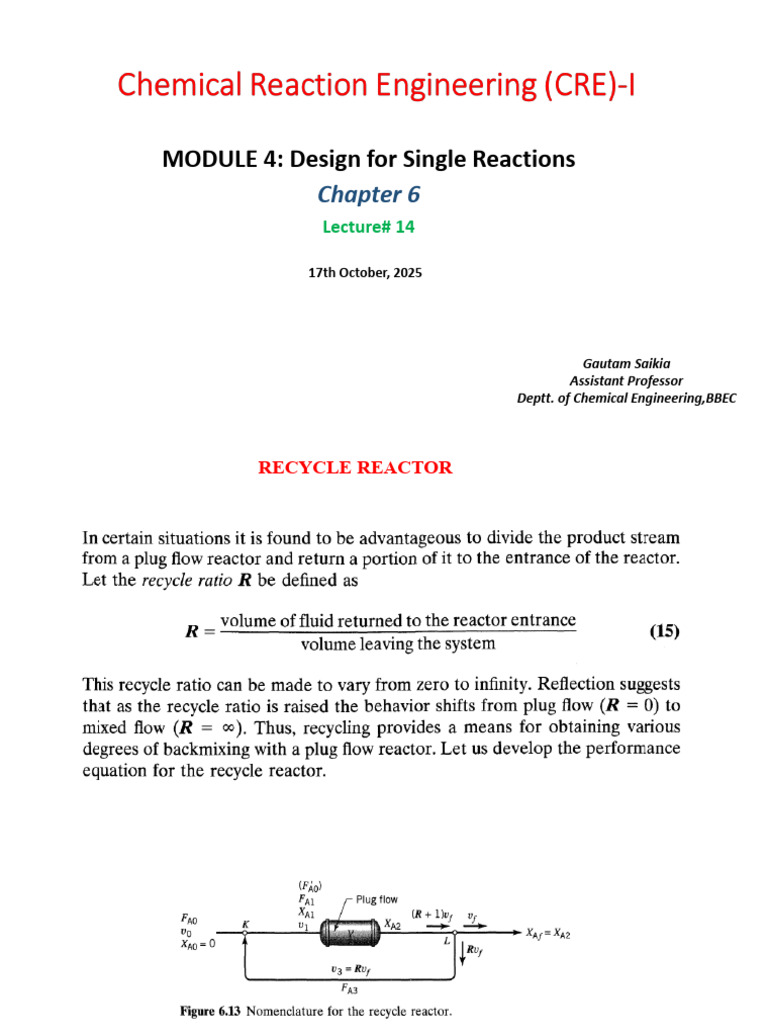 Single Reaction Design: Recycle Reactor | PDF