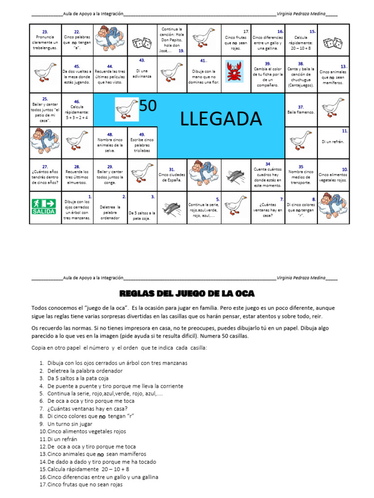 Juego de la Oca: Actividades Divertidas | PDF