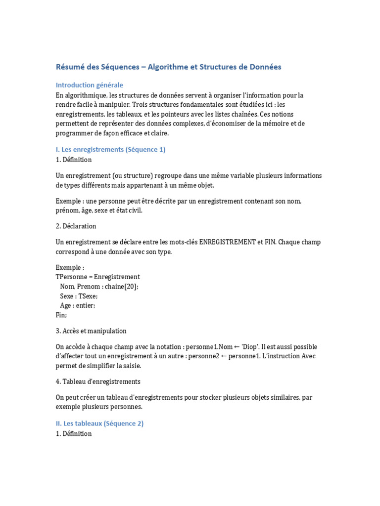 Résumé Algorithme Et Structures de Données | PDF | Pointeur ...