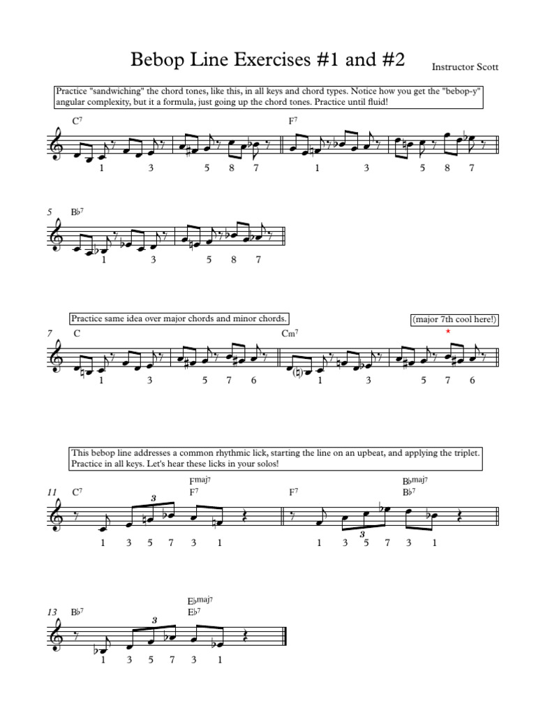Bebop Line Exercises #1 and #2 SSU 2018 - Full Score | PDF | Jazz | Harmony