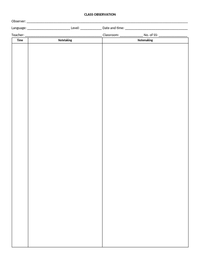 Observation Grid Template Notetaking-Notemaking(in Blank). | PDF