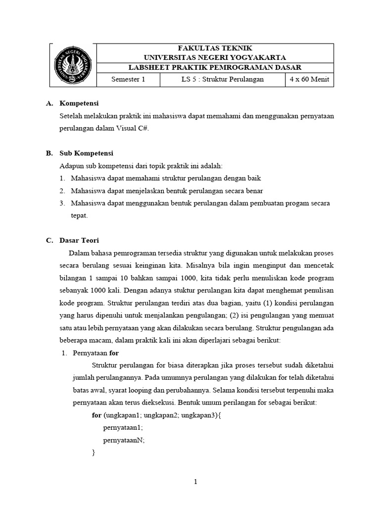 LABSHEET 5 - Perulangan | PDF