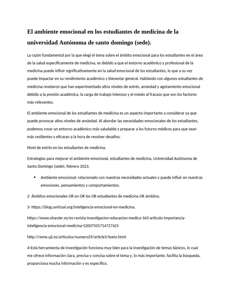 El Ambiente Emocional en Los Estudiantes de Medicina de La Universidad ...