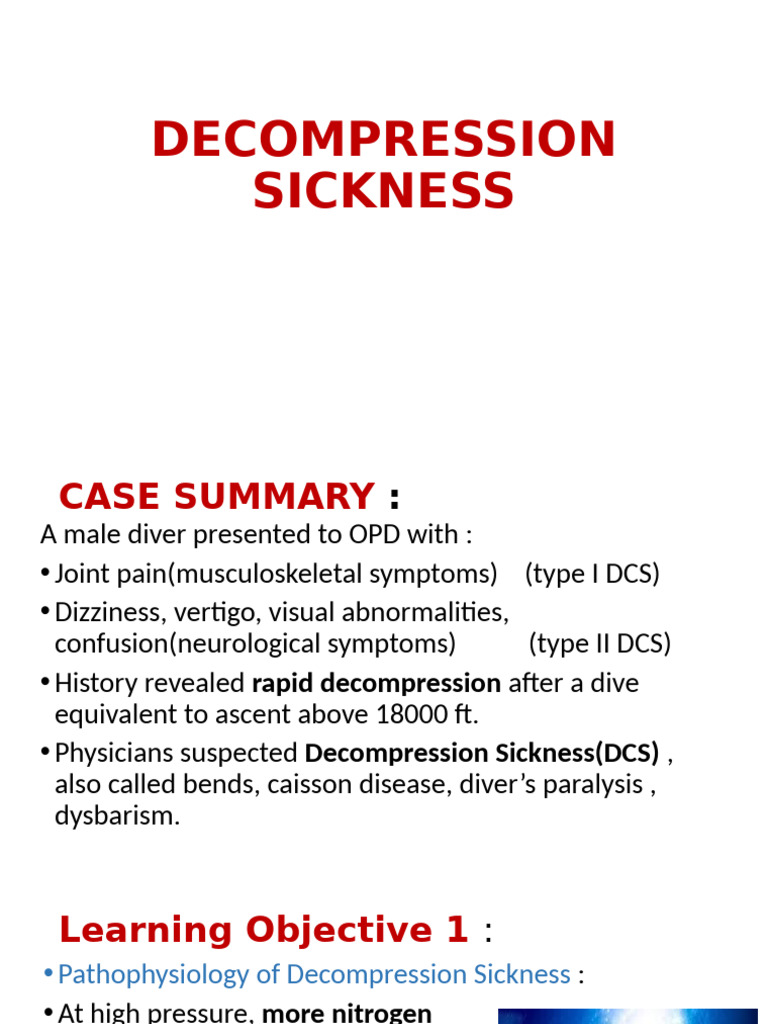 Decompression Sickness Case Overview | PDF | Vertigo | Medical Specialties