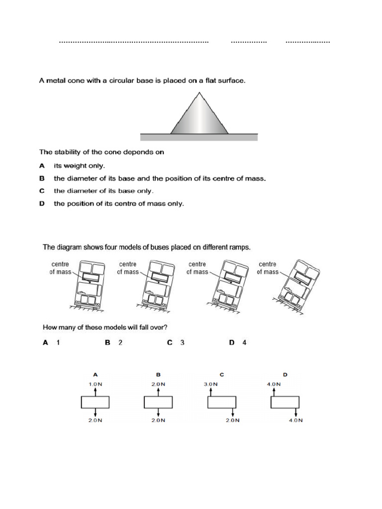 Turning Effect of Forces / Centre of Gravity Worksheet Name .. . Class ...