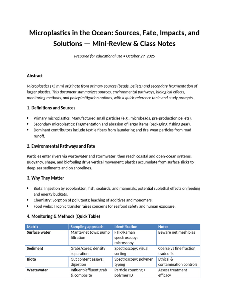 Microplastics: Sources, Effects, Solutions | PDF