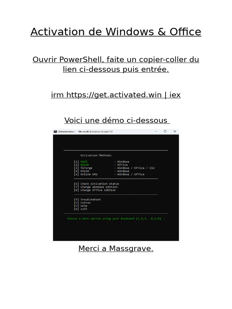 Activation de Windows et Office via PowerShell | PDF