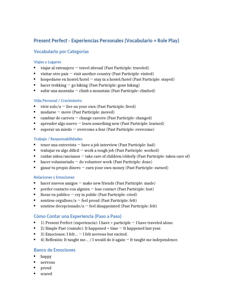 Present Perfect: Personal Experiences | PDF