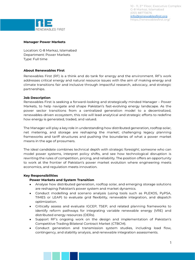 Manager Power Markets - JD | PDF | Distributed Generation | Economies