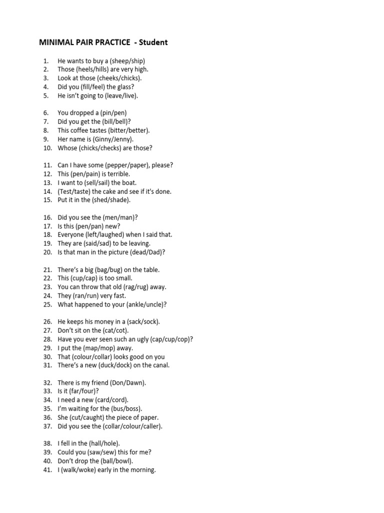 Minimal Pair Practice - Student | PDF