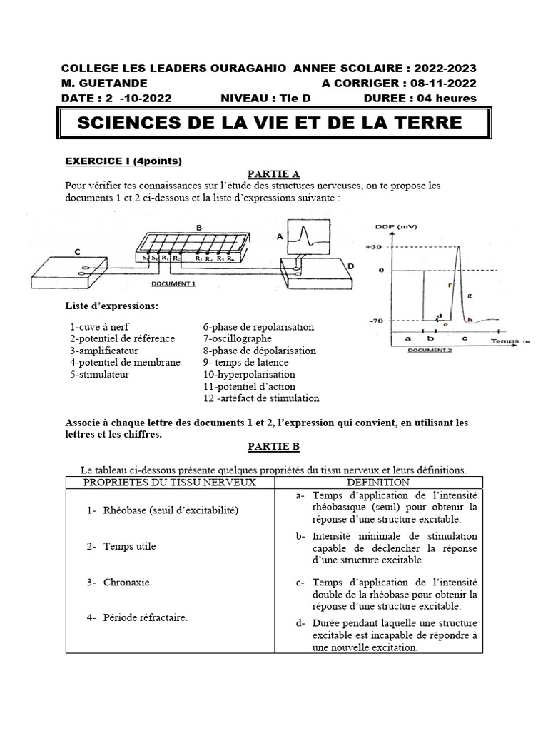 Exercices de SVT sur le tissu nerveux | PDF | Neurone | Myéline