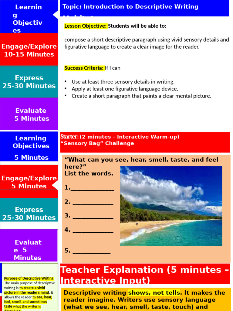 Week 9 Day 2 Introduction To Descriptive Writing | PDF | Perception ...