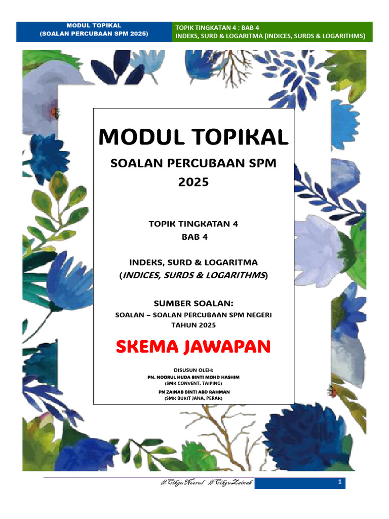 t4 Bab 4 Indek, Surd & Logaritma (PSPM 2025) - Skema | PDF