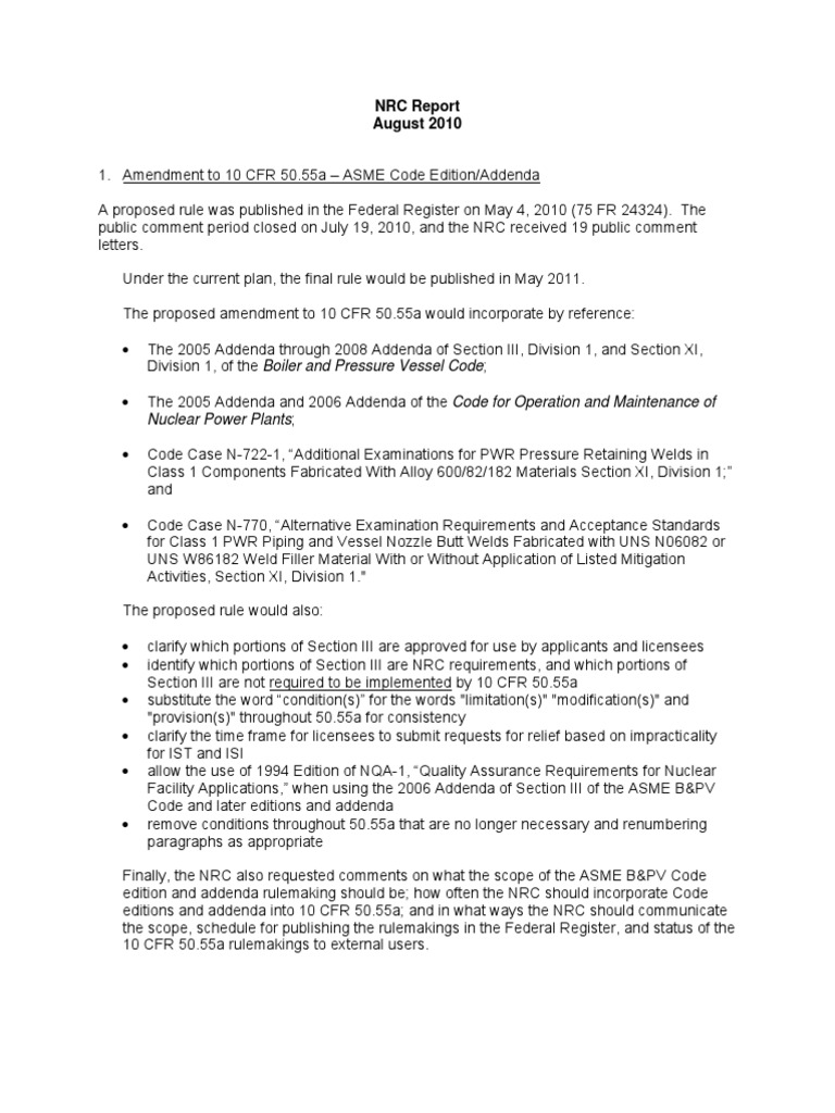 NRC Report August 2010 - MHI SG Issues | PDF | Nuclear Regulatory ...