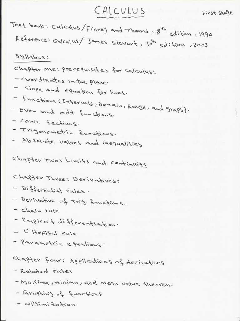 Calculus- First Stage 1 | PDF