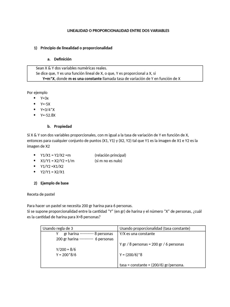 Linealidad y Proporcionalidad en Variables | PDF | Función (Matemáticas ...