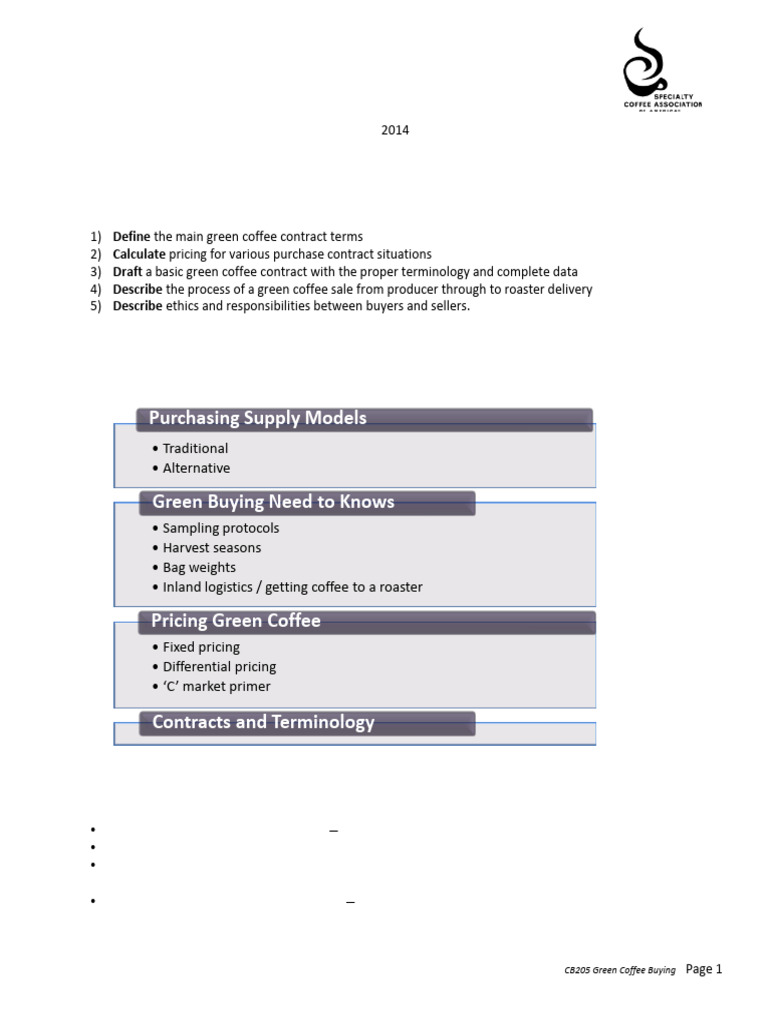 Green Coffee Buying Essentials Guide | PDF | Payments | Futures Contract