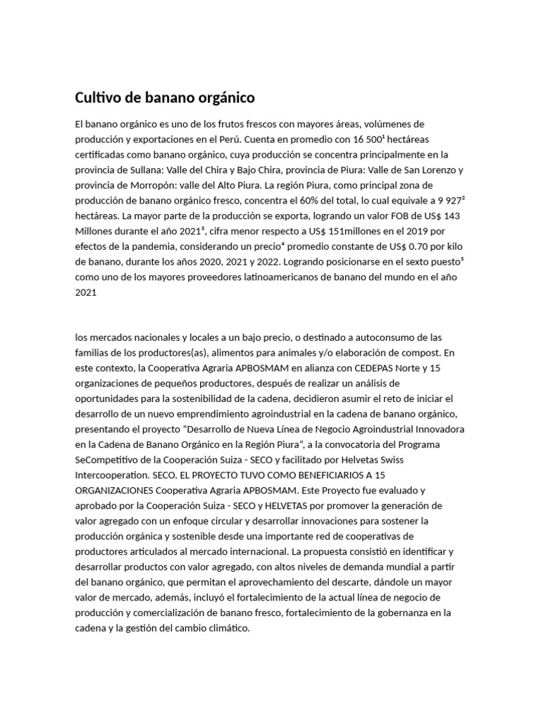 Cultivo y Exportación de Banano Orgánico | PDF | Mercado (economía ...