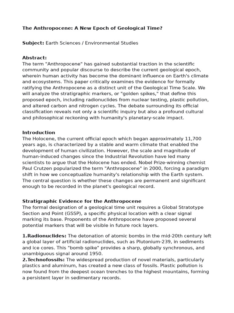 A New Epoch of Geological Time? | PDF | Anthropocene | Geologic Time Scale