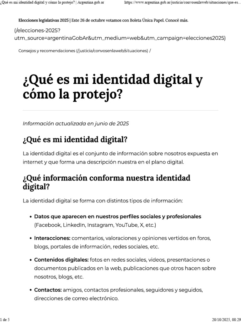 ¿Qué Es Mi Identidad Digital y Cómo La Protejo - Argentina - Gob.ar | PDF