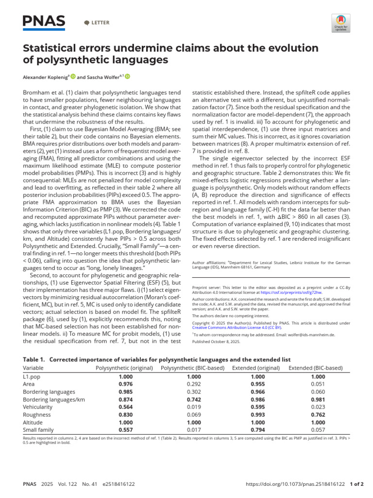 pnas.202518416 | PDF | Logistic Regression | Bayesian Inference