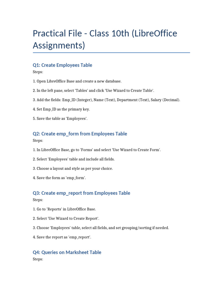 LibreOffice Class 10 Practical Guide | PDF