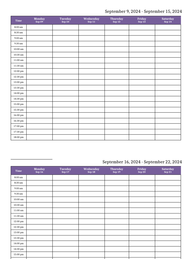 Weekly Schedule: Sept-Dec 2024 | PDF