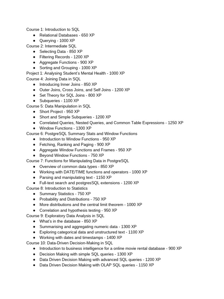 DataCamp Data Analyst Syllabus | PDF | Statistics | Sql