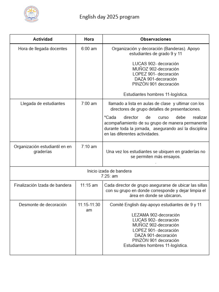 English Day Agenda | PDF