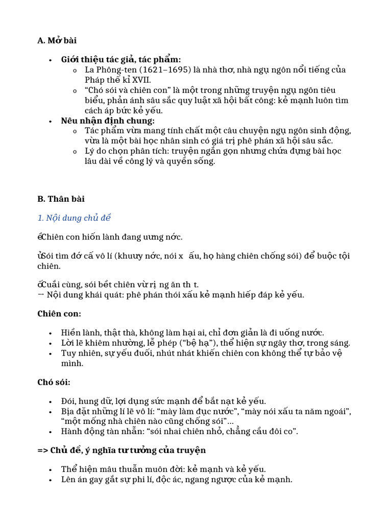Dàn Ý Chó Sói Và Chiên Con | PDF