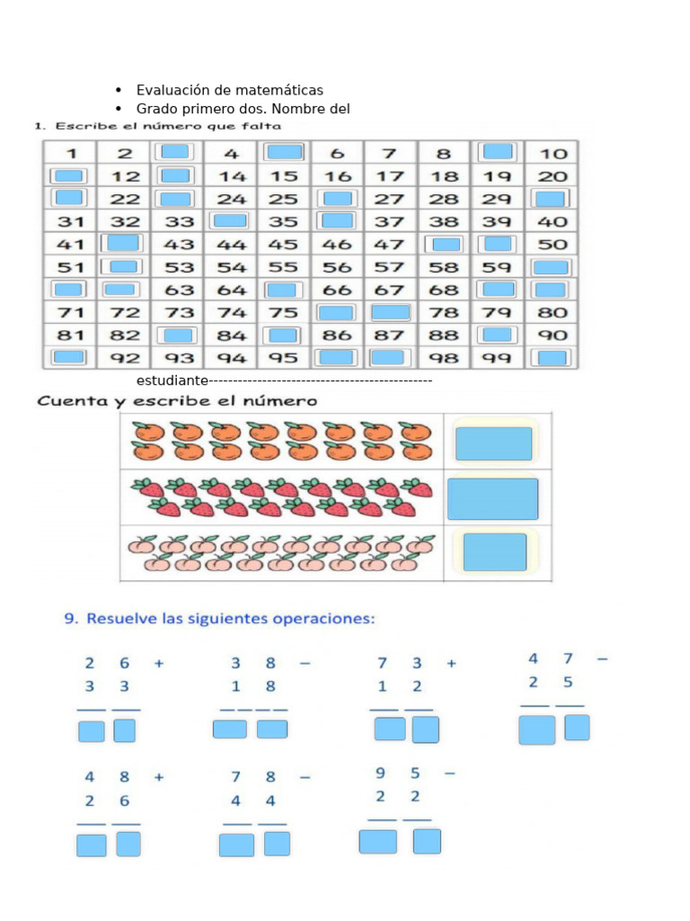 Evaluacion de Matematicas Segundo Periodo Grado Primero | PDF