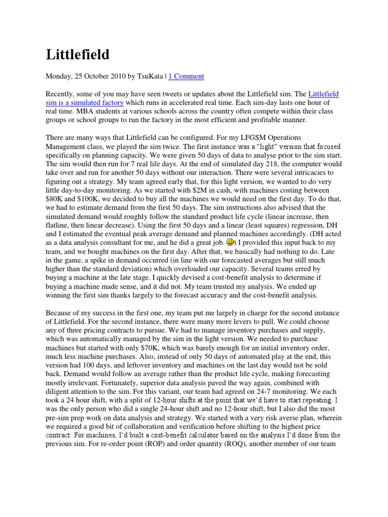 Little Field | PDF | Inventory | Simulation