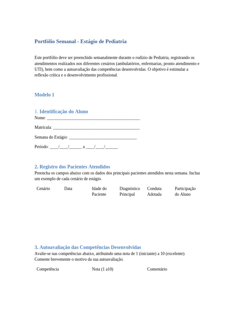 Portfólio Semanal de Estágio em Pediatria | PDF | Unidade de Tratamento ...