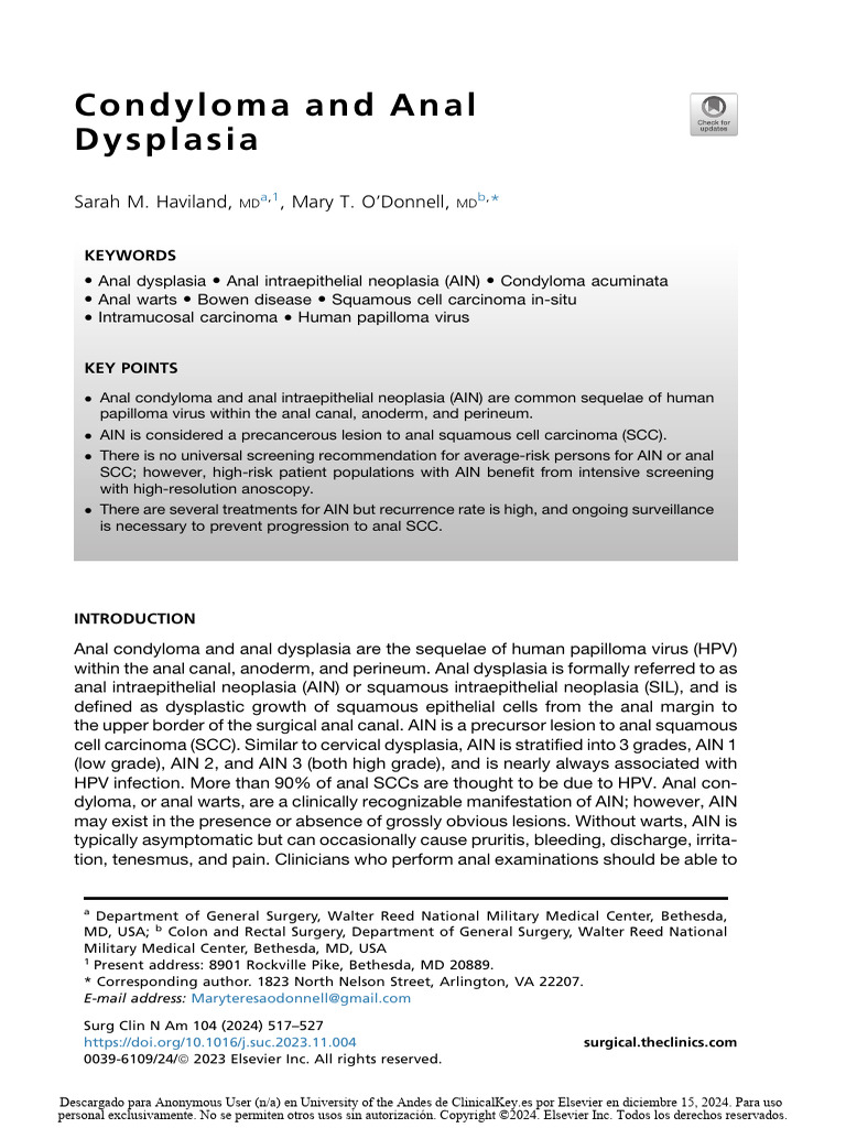 Condyloma and Anal Dysplasia | PDF | Cervical Cancer | Cancer