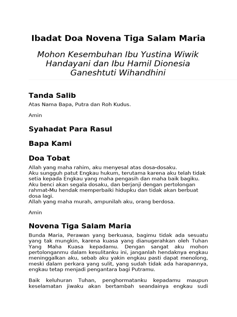 Novena Tiga Salam Maria untuk Kesembuhan | PDF