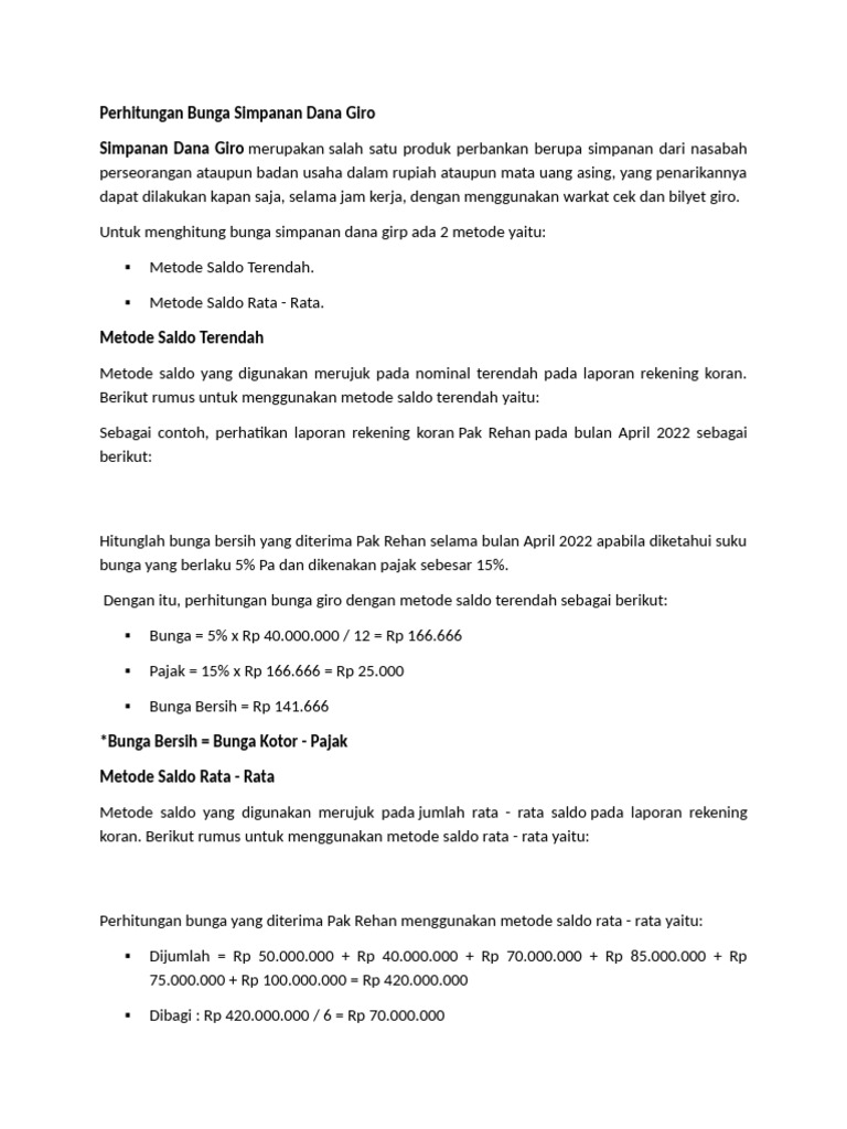 Perhitungan Bunga Simpanan Dana | PDF