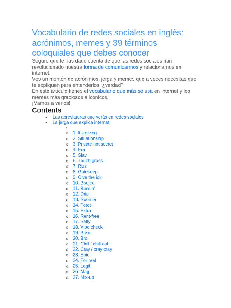 Vocabulario esencial de redes sociales | PDF