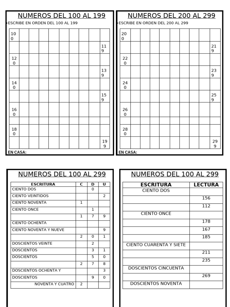 Números del 100 al 499: Escritura y Lectura | PDF | Adjetivo