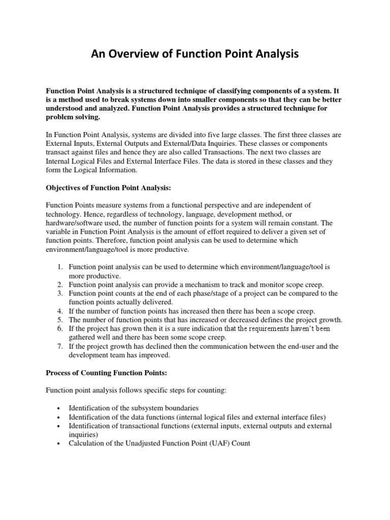 An Overview of Function Point Analysis | PDF | Function (Mathematics ...