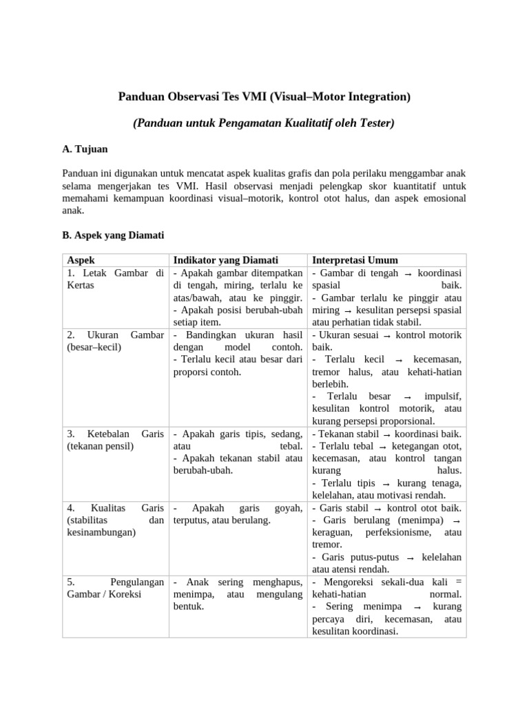 Panduan Observasi Tes VMI Anak | PDF