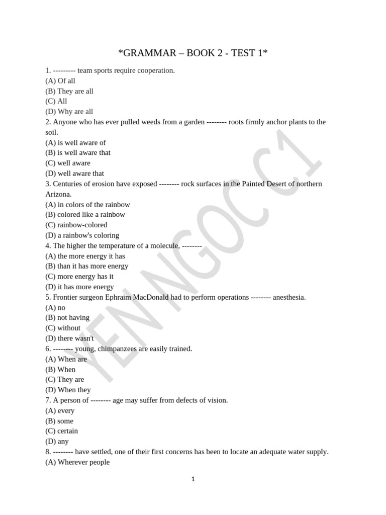 Grammar Test Questions and Answers | PDF