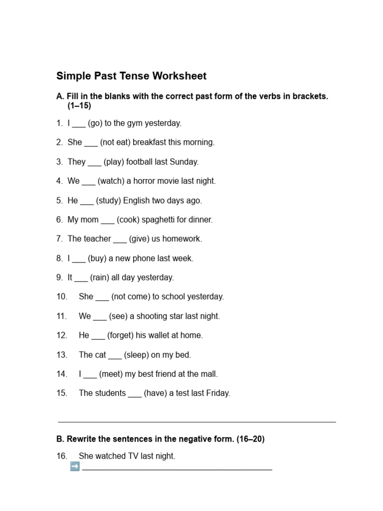 Simple Past Tense Exercise | PDF