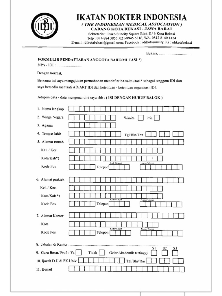 Form KTA Idi Kota Bekasi Bnw | PDF