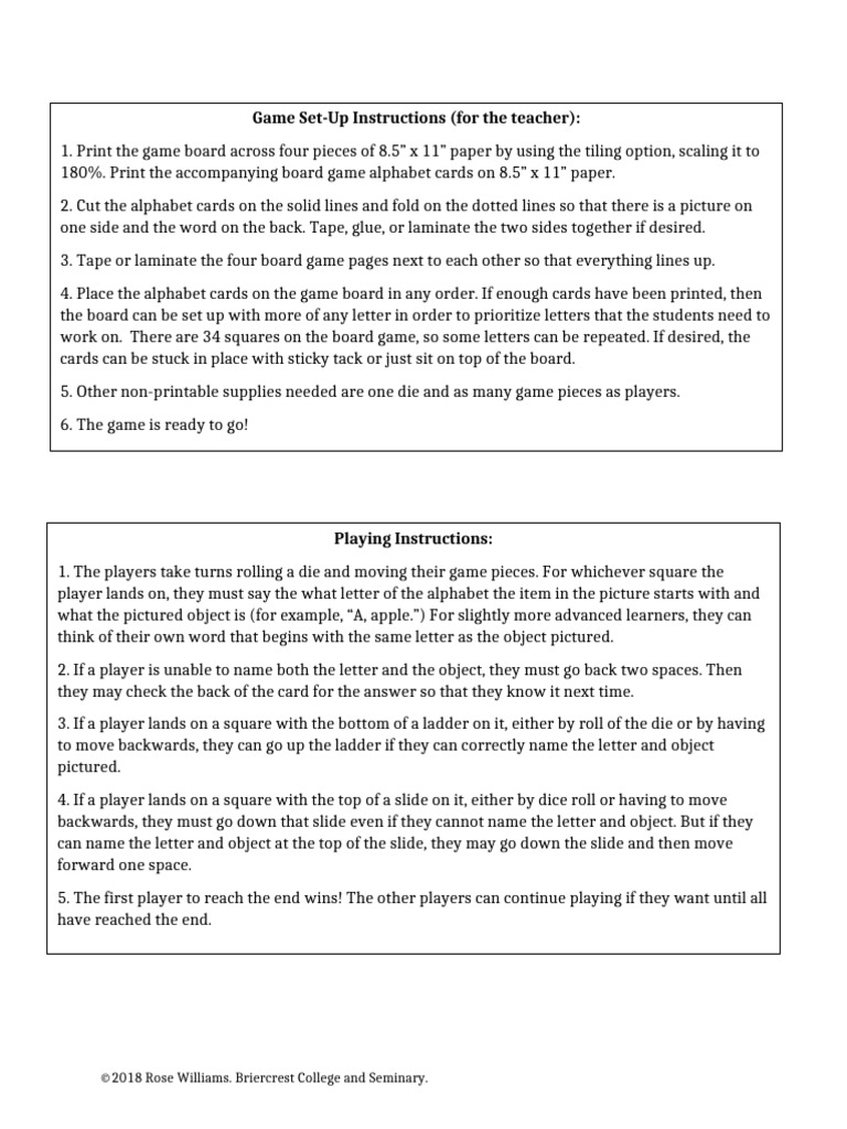 Materials - Board Game Instructions | PDF