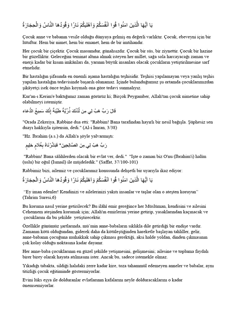 Ocuk Egitimi Ve Yaz Kuran Kurslari | PDF