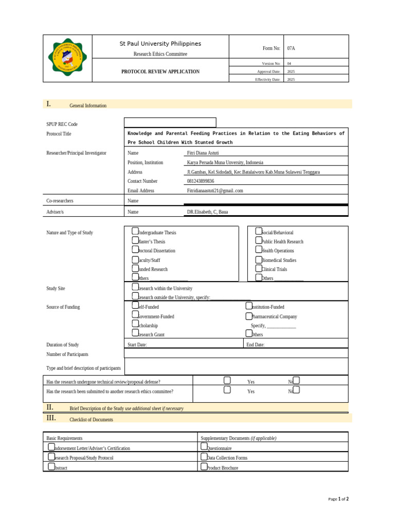 Form 07A Protocol Review Application Form | PDF | Thesis