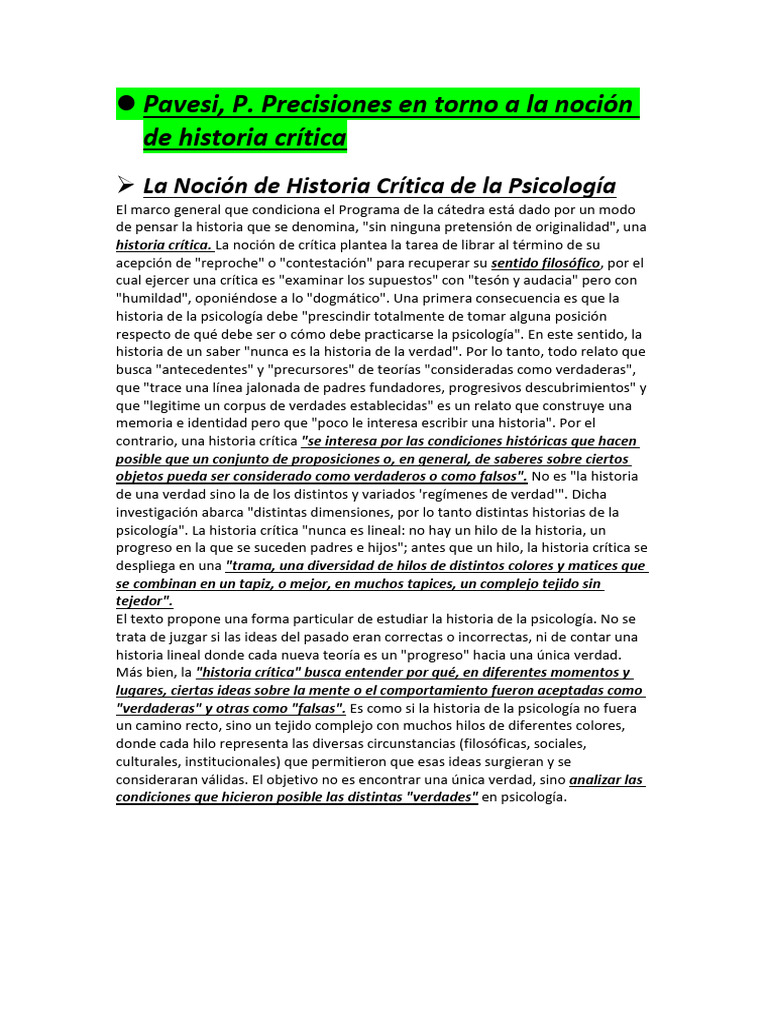 Pavesi, P. Precisiones en Torno A La Noción de Historia Crítica-Resumen ...