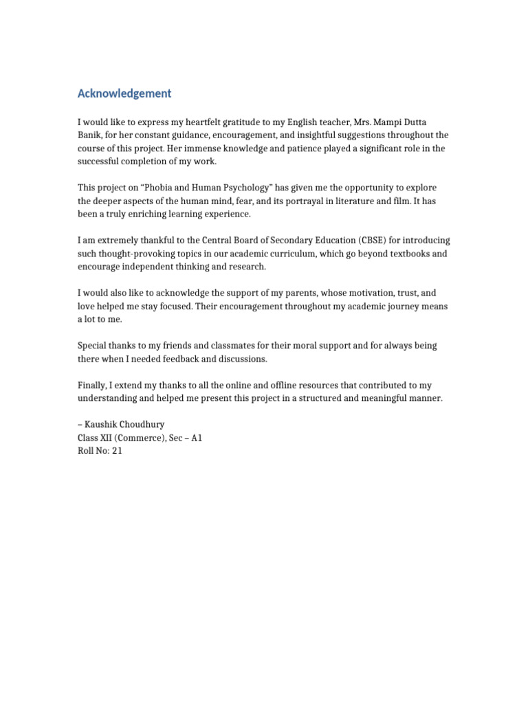 English Project Acknowledgement | PDF