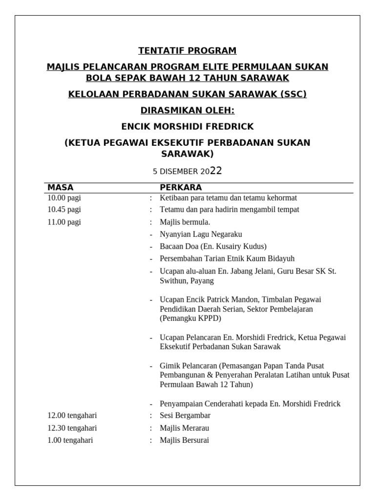 Tentatif Program Pelancaran SSC | PDF