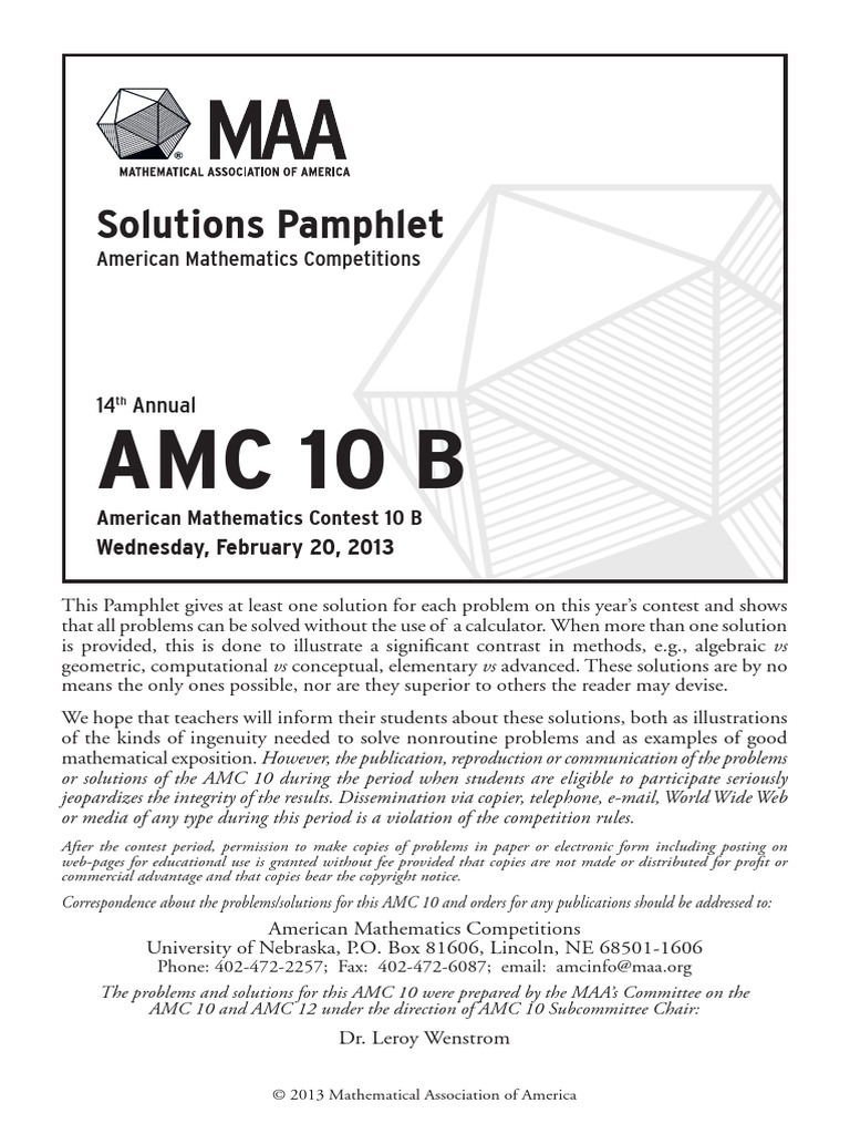 2013 AMC 10B Solutions Overview | PDF | Triangle | Area